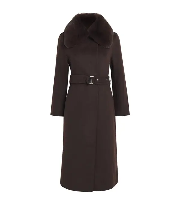 Maje Wool-blend Faux Fur-collar Coat