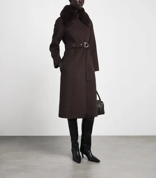 Maje Wool-blend Faux Fur-collar Coat