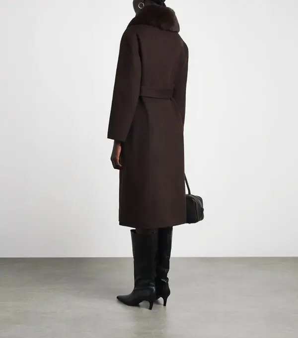Maje Wool-blend Faux Fur-collar Coat