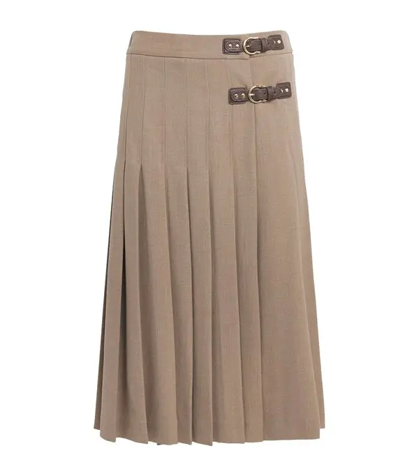 Maje Pleated Buckle-detail Midi Skirt - Beige