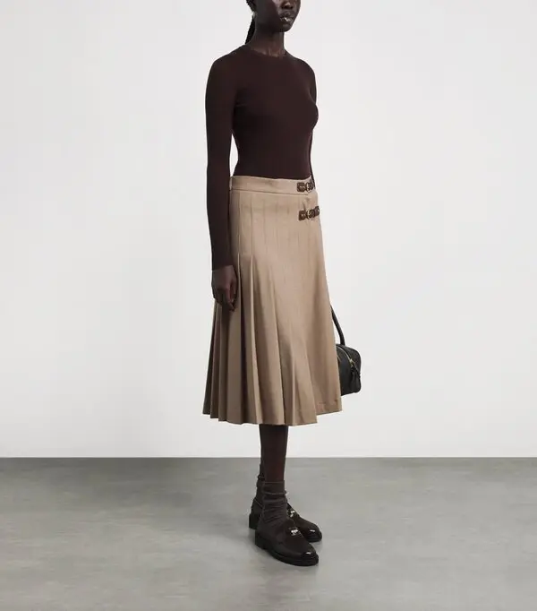 Maje Pleated Buckle-detail Midi Skirt