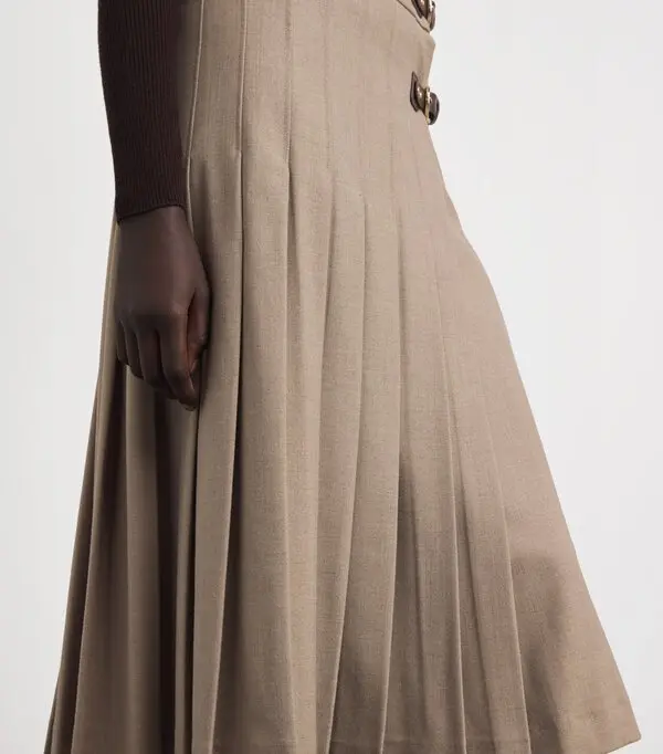 Maje Pleated Buckle-detail Midi Skirt