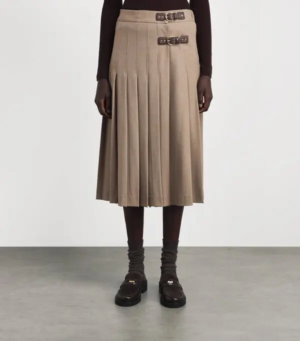 Maje Pleated Buckle-detail Midi Skirt