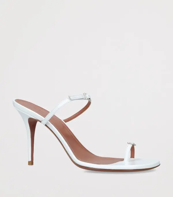 Amina Muaddi Leather Adut Heeled Sandals 90