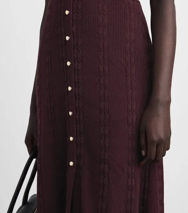 Maje Cable-knit Button Midi Dress