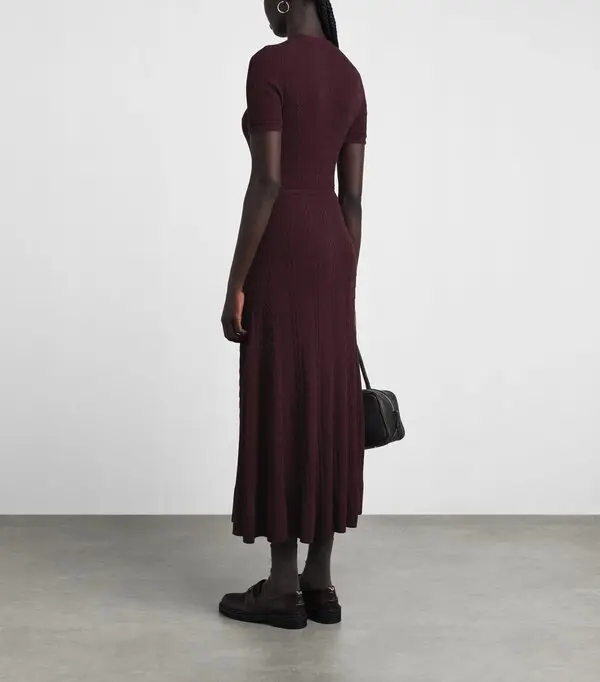 Maje Cable-knit Button Midi Dress