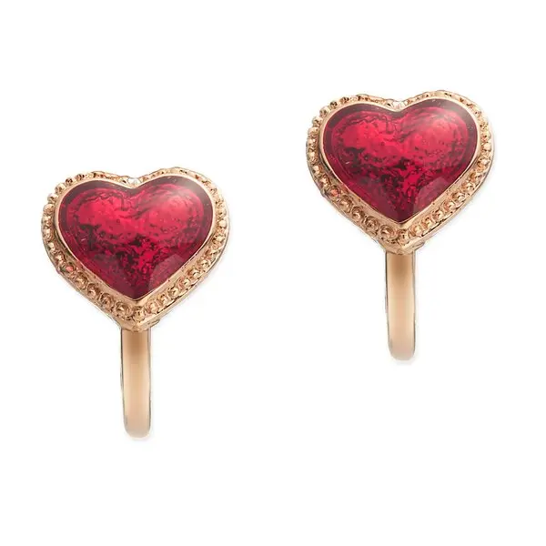 Grossé Gold / Red Gold & Red Enamel Heart Clip On Earrings, Series Pop Heart - Gold/red