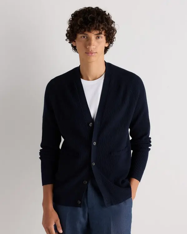 Quince Ribbed Cardigan Sweater - Navy