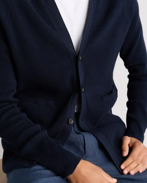 Quince Ribbed Cardigan Sweater - Navy