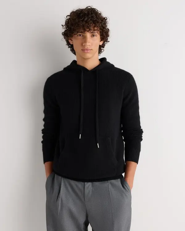 Quince 100% Mongolian Cashmere Waffle Hoodie - Black
