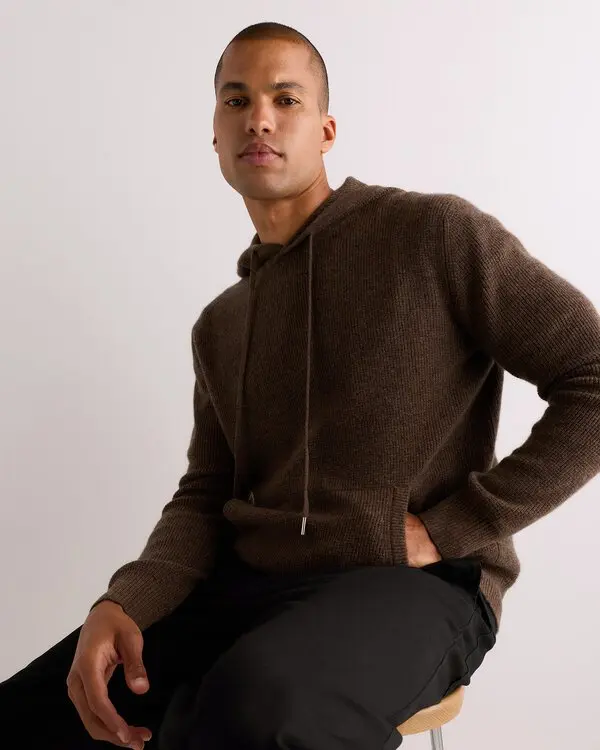 Quince 100% Mongolian Cashmere Waffle Hoodie - Brown