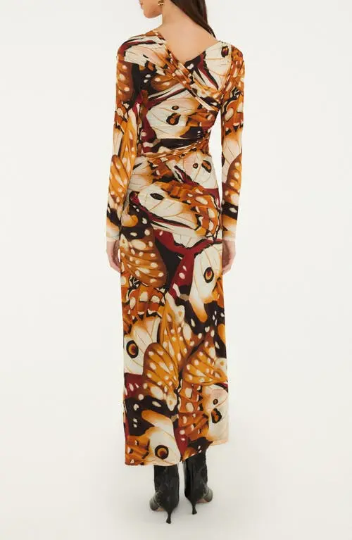 Farm Rio Borbofly Asymmetric Neck Long Sleeve Maxi Dress