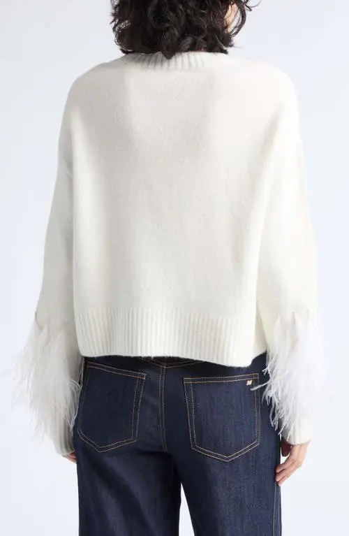 Cinq À Sept Brianne Ostrich Feather Cuff V-neck Sweater