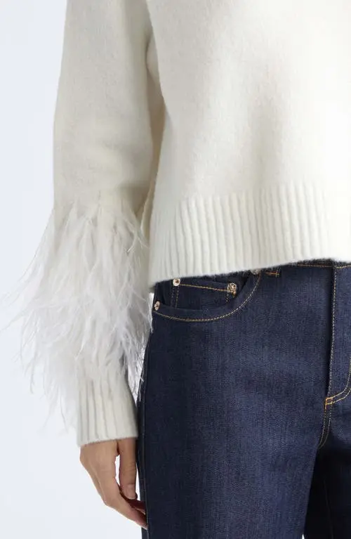 Cinq À Sept Brianne Ostrich Feather Cuff V-neck Sweater