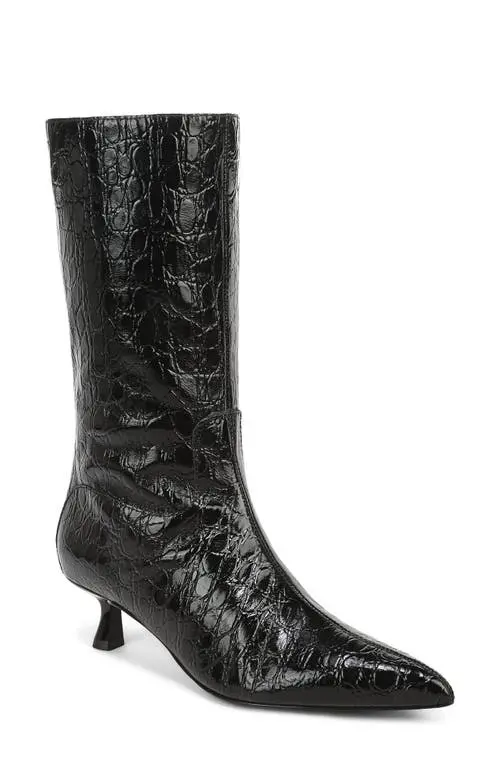 Sam Edelman Ramona 2 Croc Embossed Leather Knee High Boot - Black