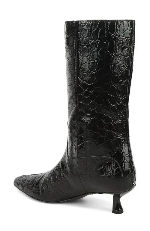 Sam Edelman Ramona 2 Croc Embossed Leather Knee High Boot - Black