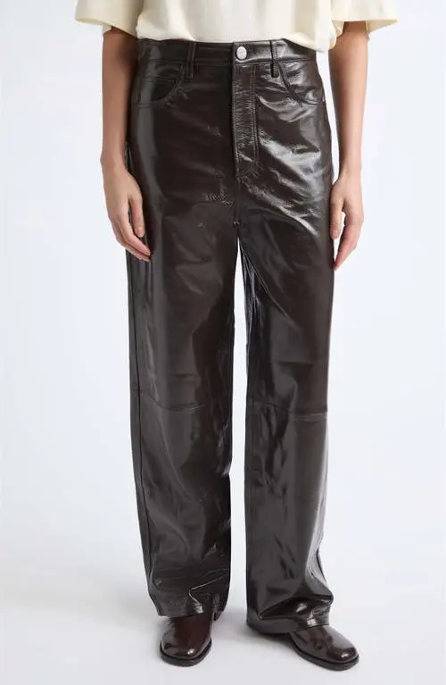 RÓHE Bruun Lacquered Baggy Leather Wide Leg Pants - Soil