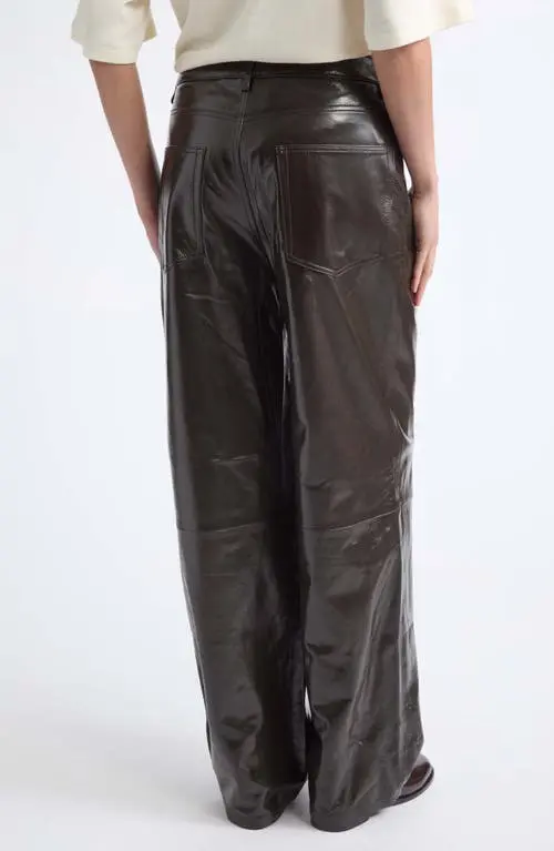 RÓHE Bruun Lacquered Baggy Leather Wide Leg Pants - Soil
