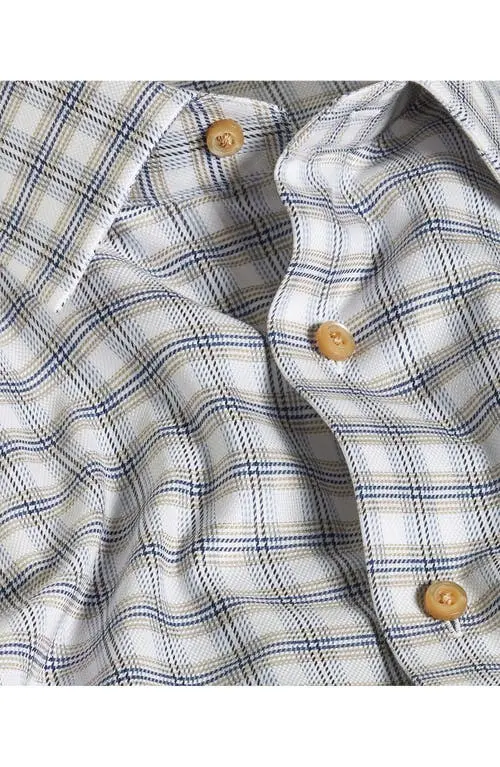 David Donahue Regular Fit Dobby Check Dress Shirt - Dune/blue