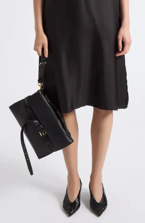Moschino Buckle Detail Leather Crossbody Bag - Black
