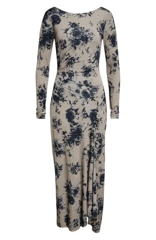 Lela Rose Floral Printed Draped Jersey Midi Dress