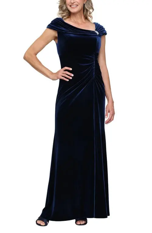 Alex Evenings Embellished Neck Stretch Velvet Gown