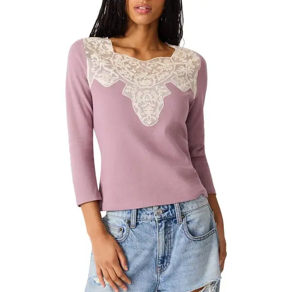 Steve Madden Lace Detail Rib Knit Top - Duberry