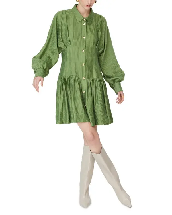 JOVONNA LONDON Button Down Drop Waist Mini Dress - Green