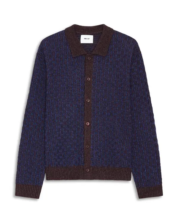 Nn07 Thor Textured Check Wool Blend Polo Sweater