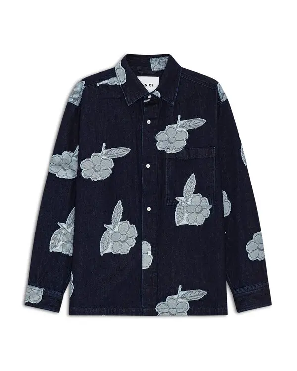 Nn07 Adwin Floral Pocket Cotton Denim Overshirt