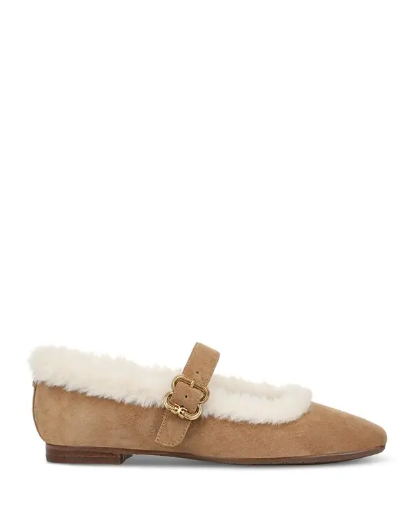 Sam Edelman Michaela Faux Fur Trim Mary Jane Flats - Bamboo Brown