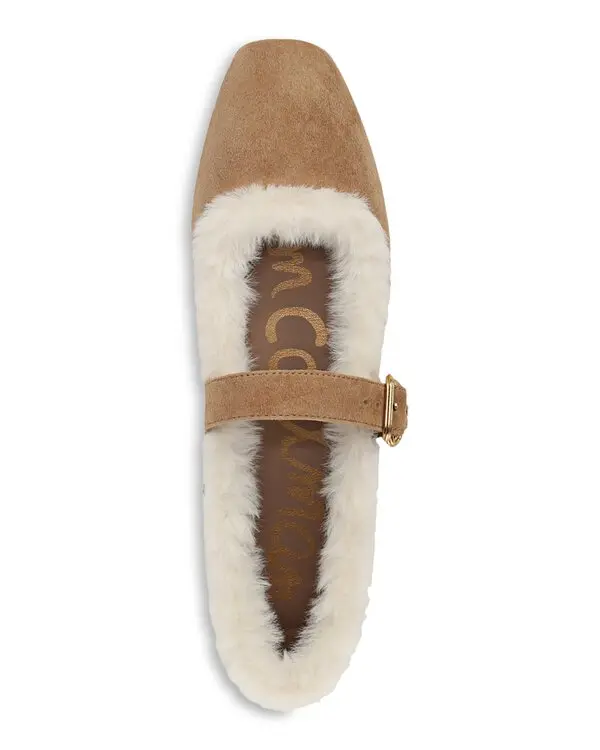Sam Edelman Michaela Faux Fur Trim Mary Jane Flats - Bamboo Brown