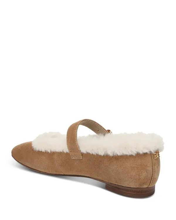 Sam Edelman Michaela Faux Fur Trim Mary Jane Flats - Bamboo Brown