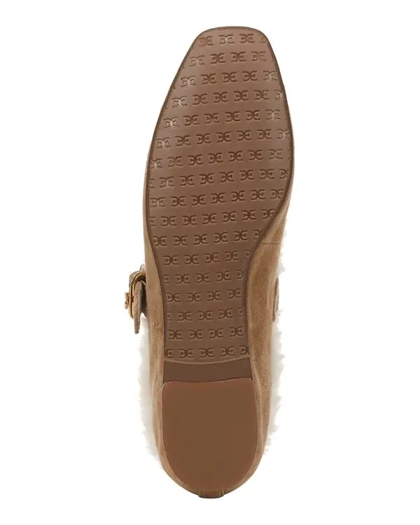 Sam Edelman Michaela Faux Fur Trim Mary Jane Flats - Bamboo Brown