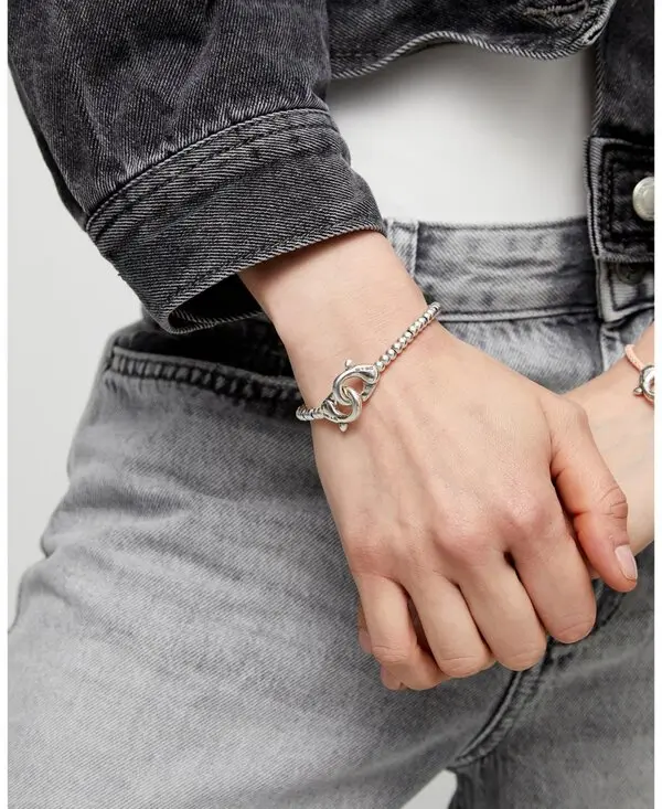UNODE50 Sterling Plated Small Ball Bracelet With Interlocking Carabiner