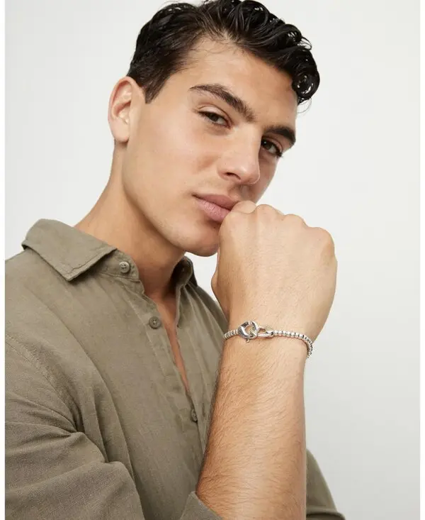 UNODE50 Sterling Plated Small Ball Bracelet With Interlocking Carabiner