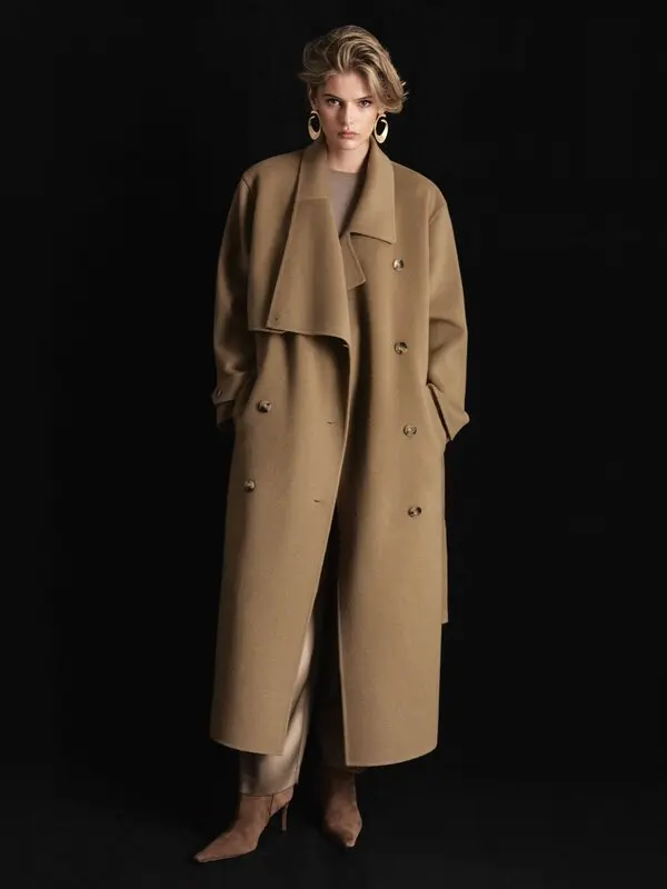 ATELIER Wool Blindseam Double-breasted Coat - Khaki