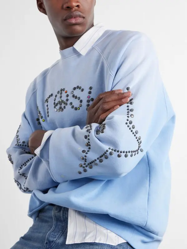 SATOSHI NAKAMOTO Star Stud-embellished Paint-splattered Cotton-jersey Sweater