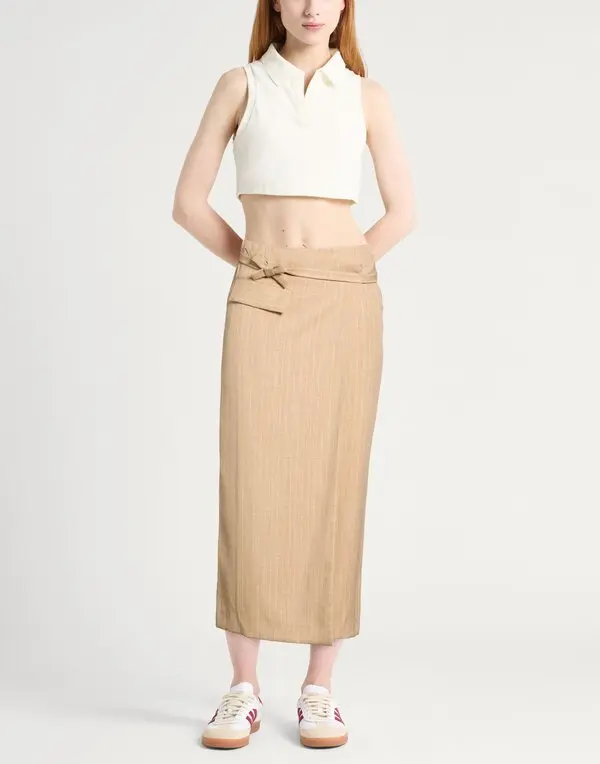GAELLE PARIS Midi Skirt Camel Size Polyester, Elastane