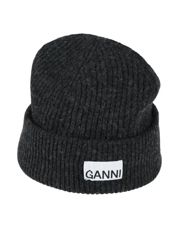 GANNI Hat Charcoal Size Wool, Recycled Wool, Recycled Polyamide