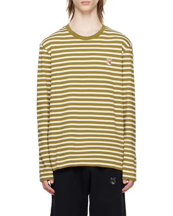 Maison Kitsuné Fox Head Patch Striped T-shirt