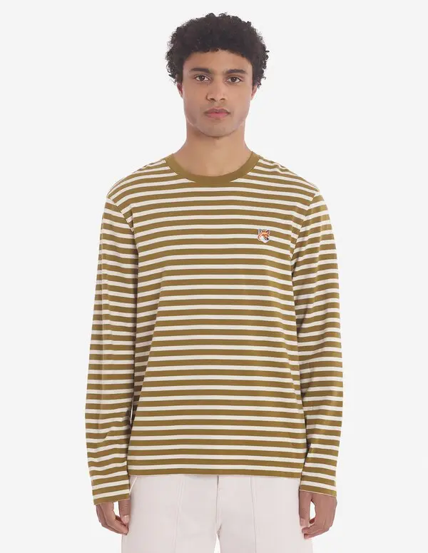 Maison Kitsuné Fox Head Patch Striped T-shirt