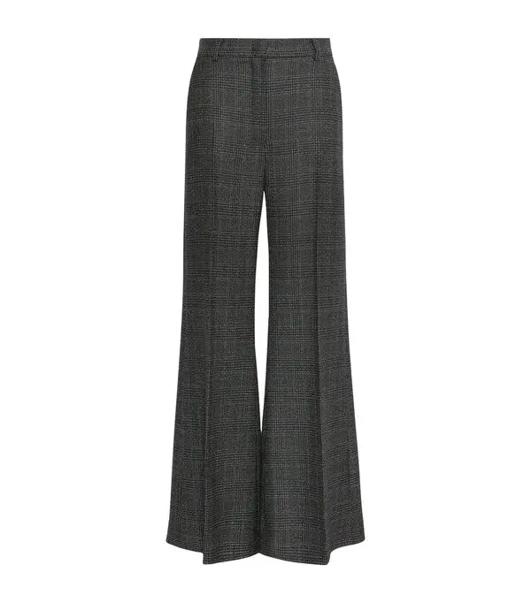 Max Mara Virgin Wool Check Flared Trousers