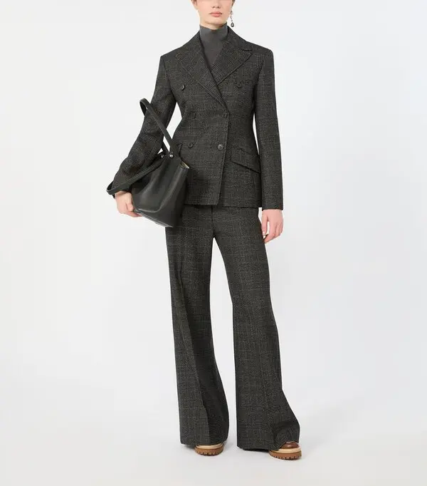 Max Mara Virgin Wool Check Flared Trousers
