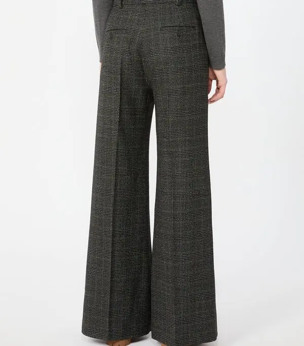 Max Mara Virgin Wool Check Flared Trousers