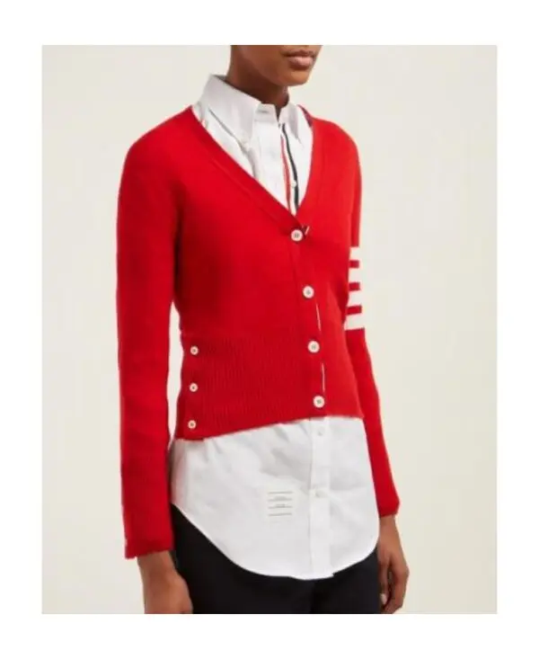 Thom Browne Classic V-neck Cardigan In White 4-bar Stripe In Cashmere