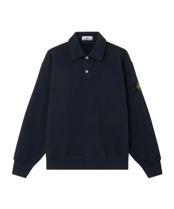 Stone Island Logo Patch Long-sleeved Polo Shirt - Navy Blue