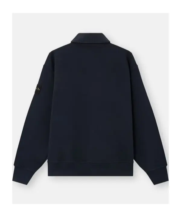 Stone Island Logo Patch Long-sleeved Polo Shirt - Navy Blue