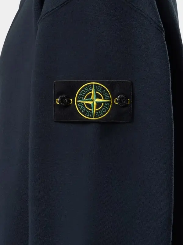 Stone Island Logo Patch Long-sleeved Polo Shirt - Navy Blue