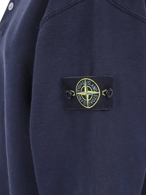Stone Island Logo Patch Long-sleeved Polo Shirt - Navy Blue